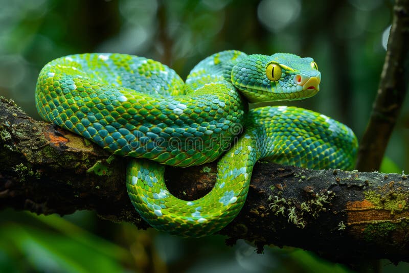 White-lipped Tree Viper Coiled Stock Illustration - Illustration of ...