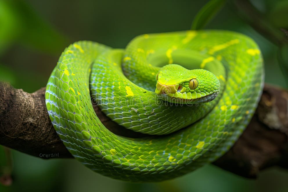 White-lipped Tree Viper Coiled Stock Illustration - Illustration of ...