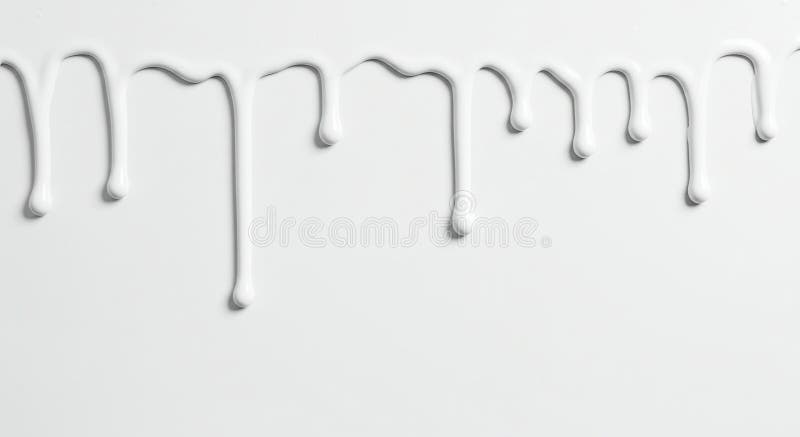 White Liquid Paint Drips Vertically Across a Smooth, Light Gray ...