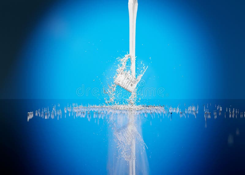 White Liquid Stream Falling into a Puddle of Water in the Middle of a ...