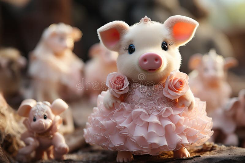 White Little Decorative Pig in a Dress Stock Image - Image of white ...