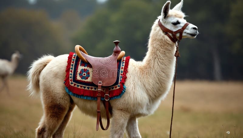 White Llama Saddle Grassy Field Stock Photos - Free & Royalty-Free ...
