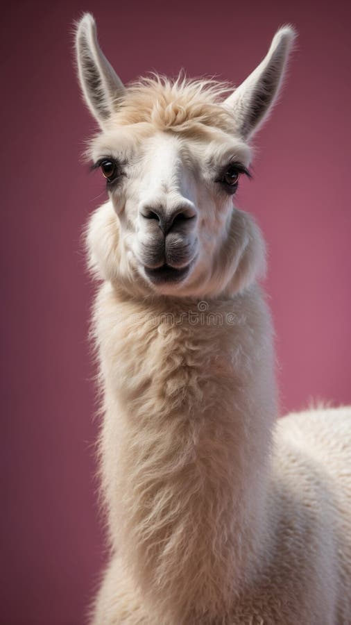 White Llama Standing in Front of Pink Background. Stock Photo - Image ...