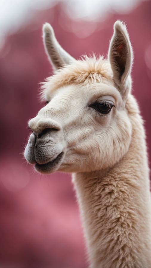 White Llama Standing in Front of Pink Background. Stock Photo - Image ...