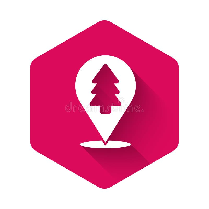 White Location of the Forest on a Map Icon Isolated with Long Shadow ...