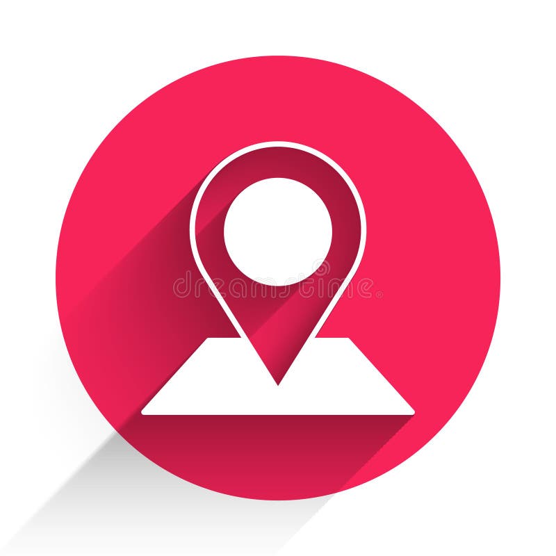 White Location Icon Isolated with Long Shadow. World or Earth Sign. Red ...
