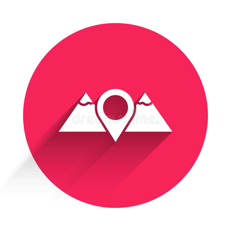 White Location Mountains Icon Isolated with Long Shadow. Symbol of ...