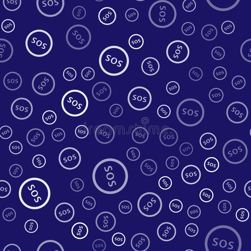 White Location with SOS Icon Isolated Seamless Pattern on Blue ...