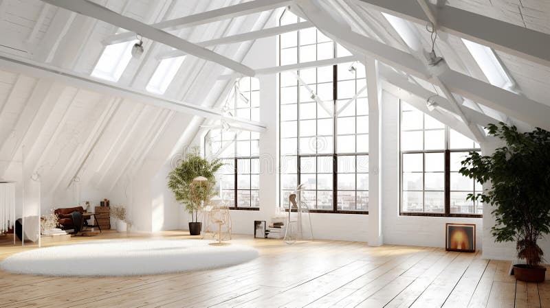 White Loft Interior in Scandinavian Style. Generative Ai Stock ...