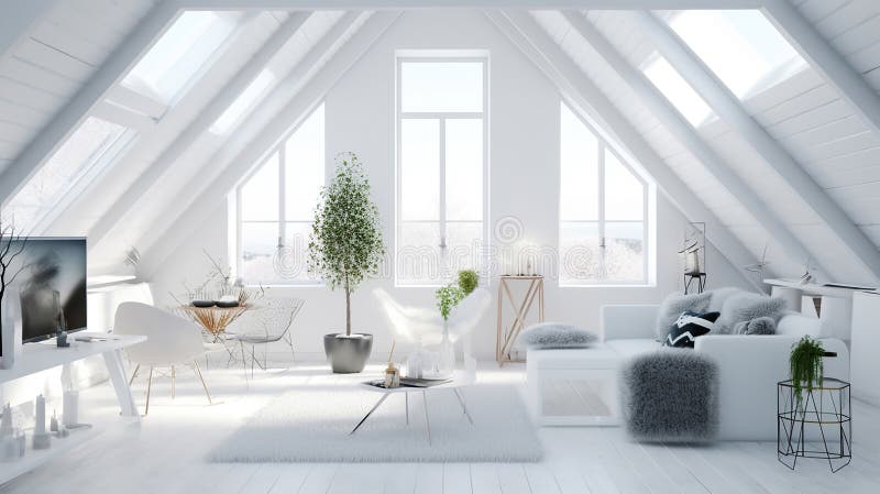 White Loft Interior in Scandinavian Style. Generative Ai Stock ...