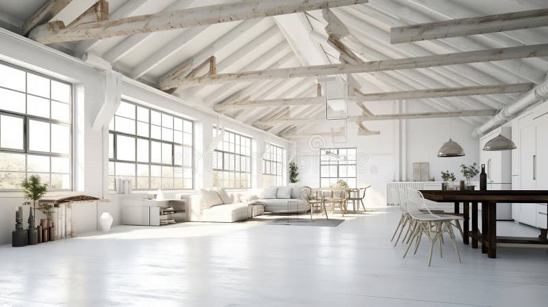 White Loft Interior in Scandinavian Style. Generative Ai Stock ...