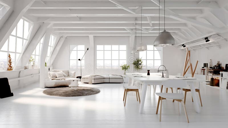 White Loft Interior in Scandinavian Style. Generative Ai Stock ...