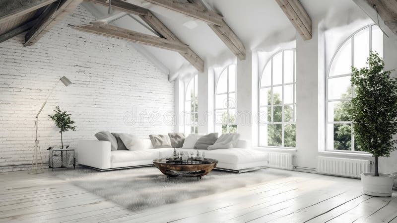 White Loft Interior in Scandinavian Style. Generative Ai Stock ...
