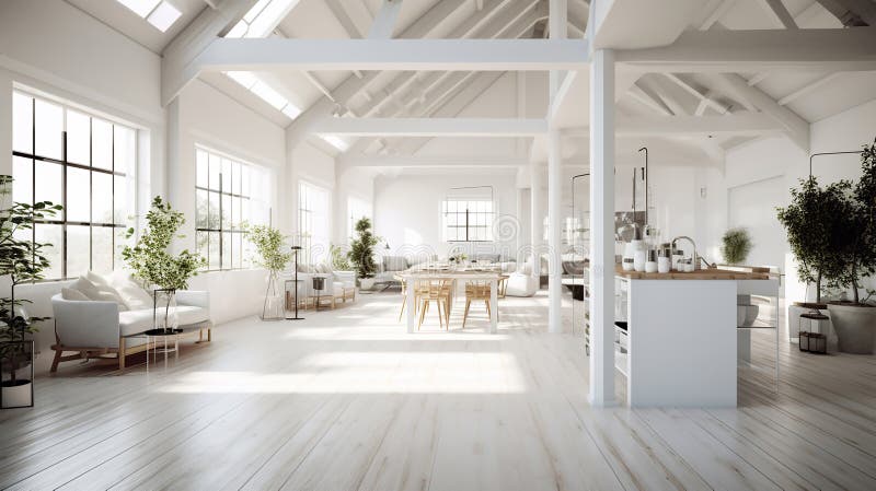 White Loft Interior in Scandinavian Style. Generative Ai Stock ...