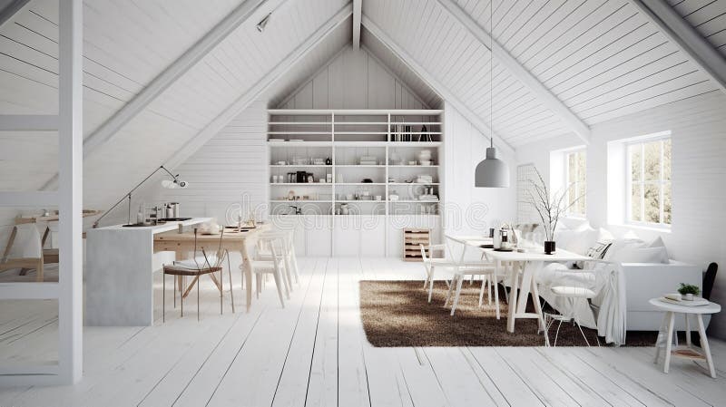 White Loft Interior in Scandinavian Style. Generative Ai Stock ...