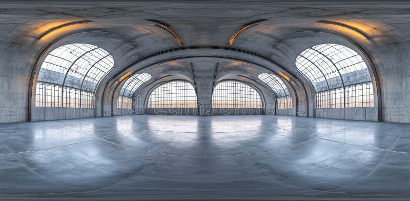A White Loft Office with Panoramic Windows, Captured in Equirectangular ...