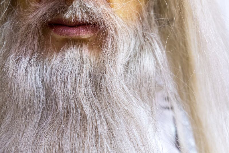 White Long Beard of a Wizard, Wax Figure Near, Mouth and Beard Stock ...