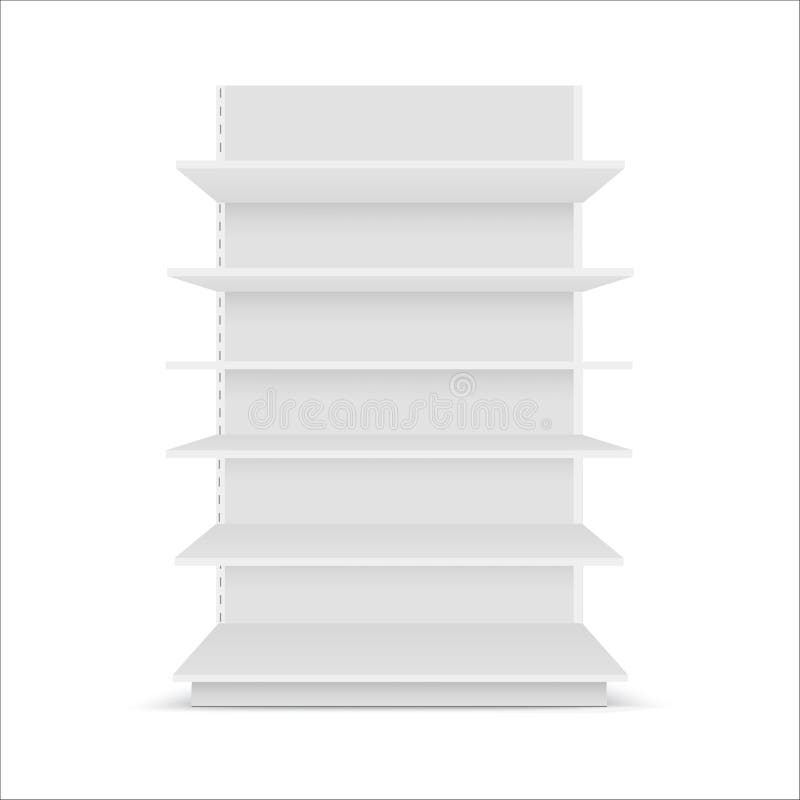 White Long Blank Empty Showcase Displays with Retail Shelves , Vector ...