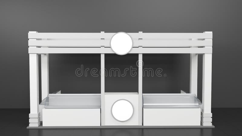 White Long Booth or Kiosk with Banner from Front View. Render Stock ...