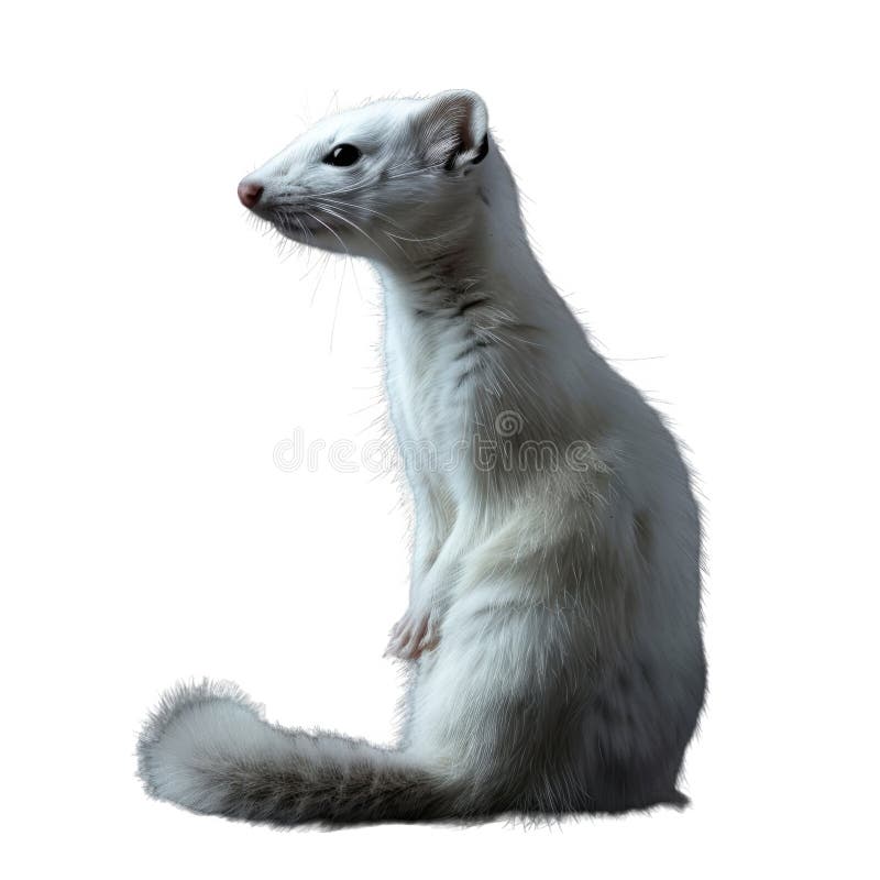 White Long-Tailed Weasel Sitting Stock Photo - Illustration of black ...