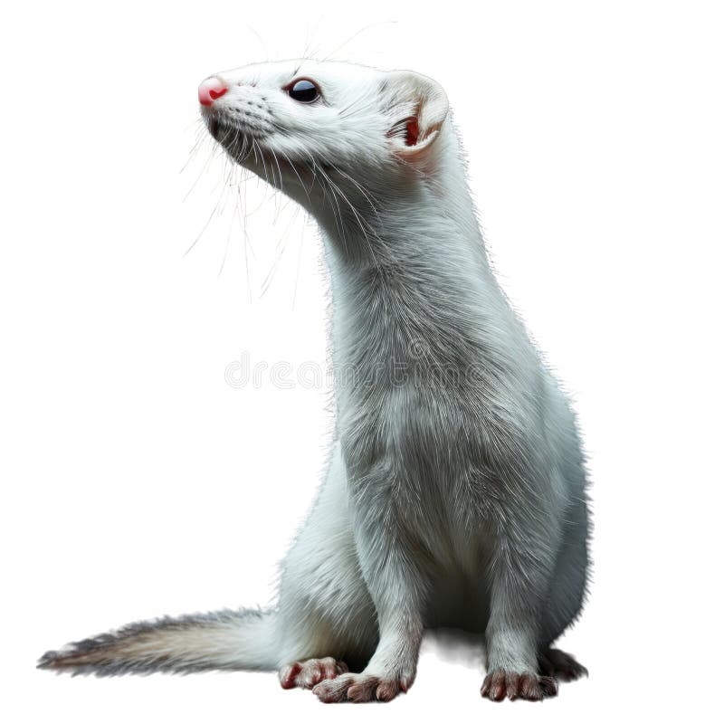 White Long-Tailed Weasel Sitting and Looking Up Stock Photo ...