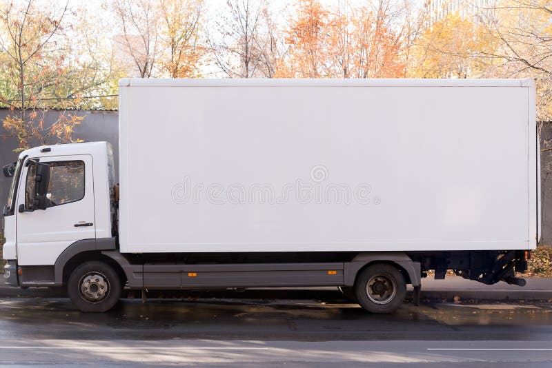 White long van side view stock image. Image of cargo - 170087357
