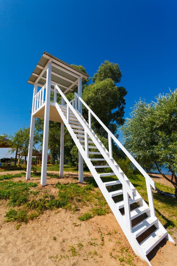 White Lookout Tower at a Beach Stock Image - Image of coastline ...