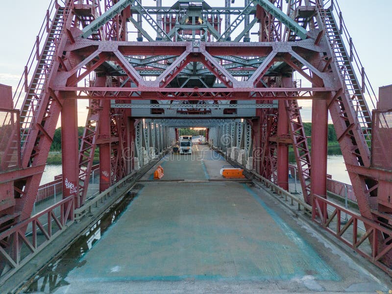 White Lorry Driving on a Metal Bridge during Road Works Stock Photo ...