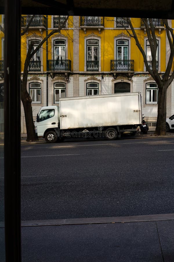 White Lorry Parked in Front of Historic Building Stock Image - Image of ...