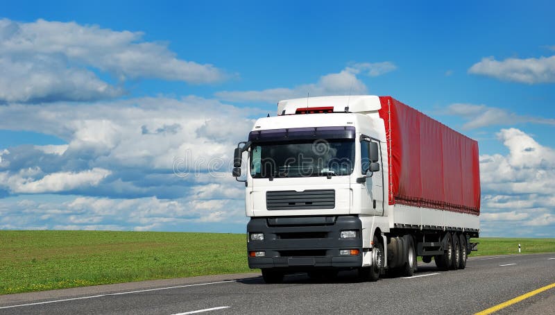 White Lorry with Trailer Over Blue Sky Stock Image - Image of ...