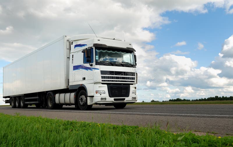 White Lorry with Trailer Over Blue Sky Stock Image - Image of ...