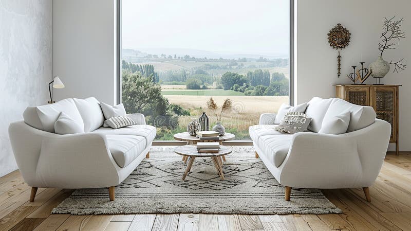 White Lounge Zone Interior with Sofa and Two Armchairs, Coffee Table ...