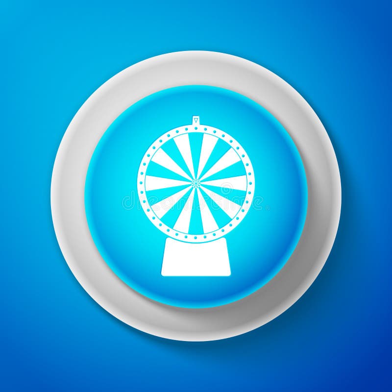 White Lucky Wheel Icon Isolated on Blue Background. Circle Blue Button ...