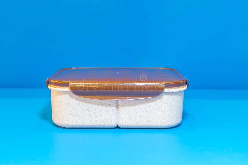 White Lunch Box with Brown Lid and Three Compartments Stock Photo ...