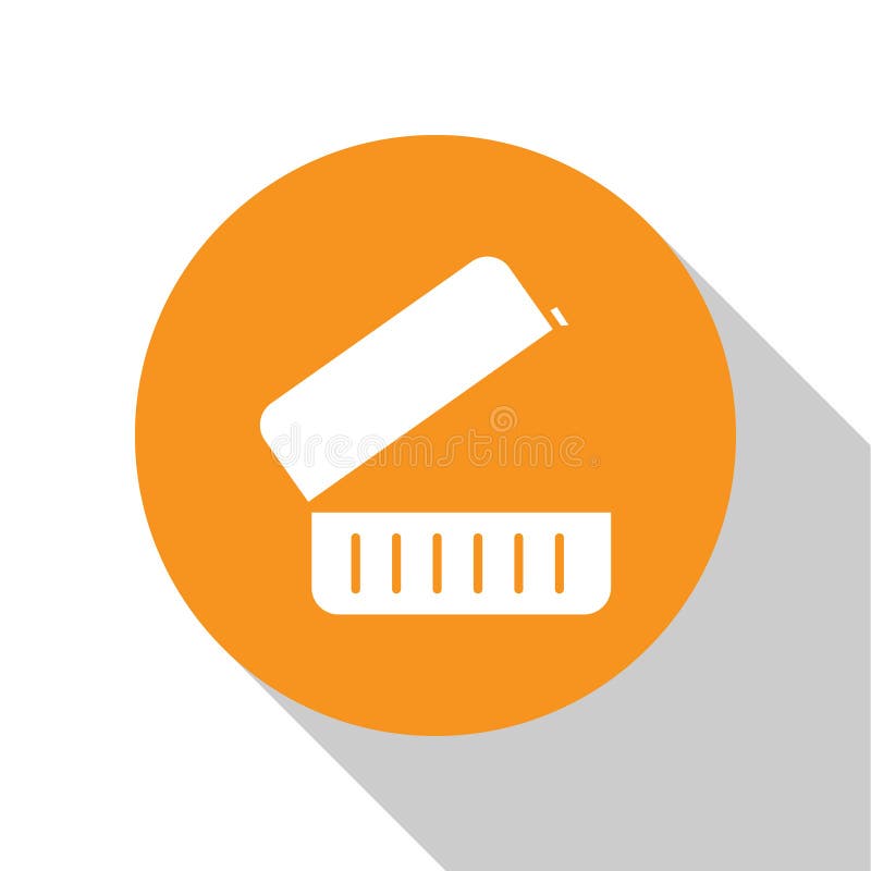 White Lunch Box Icon Isolated on White Background. Orange Circle Button ...