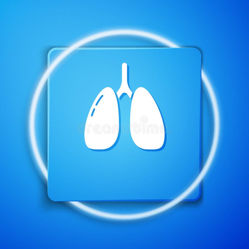 White Lungs Icon Isolated on Blue Background. Blue Square Button ...