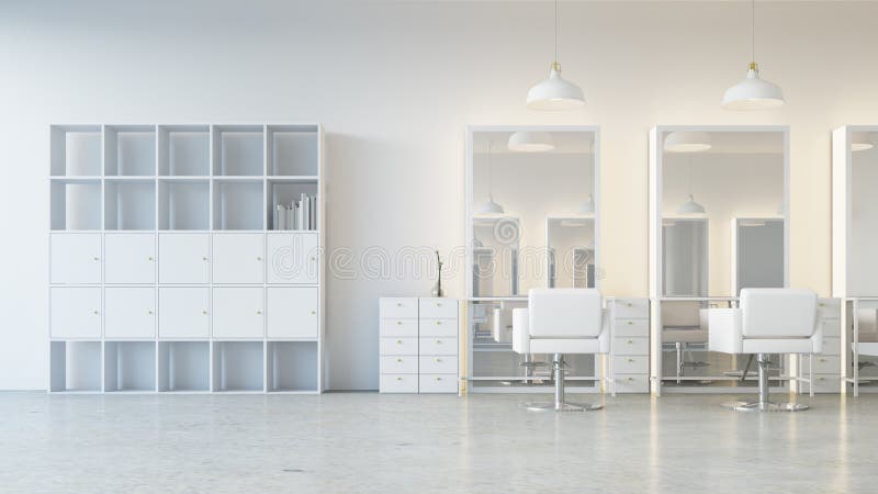 White Luxury Modern Salon Interior - 3D Rendering Stock Illustration ...