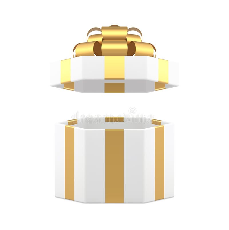 White Luxury Open Gift Box Hexagonal Present Pack with Golden Bow ...