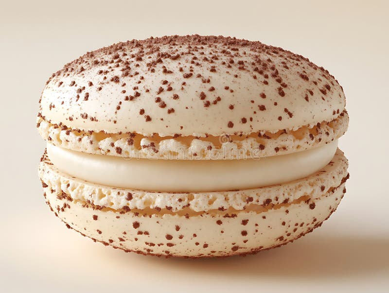 White Macaron with Chocolate Sprinkles and Creamy Filling on a Beige ...