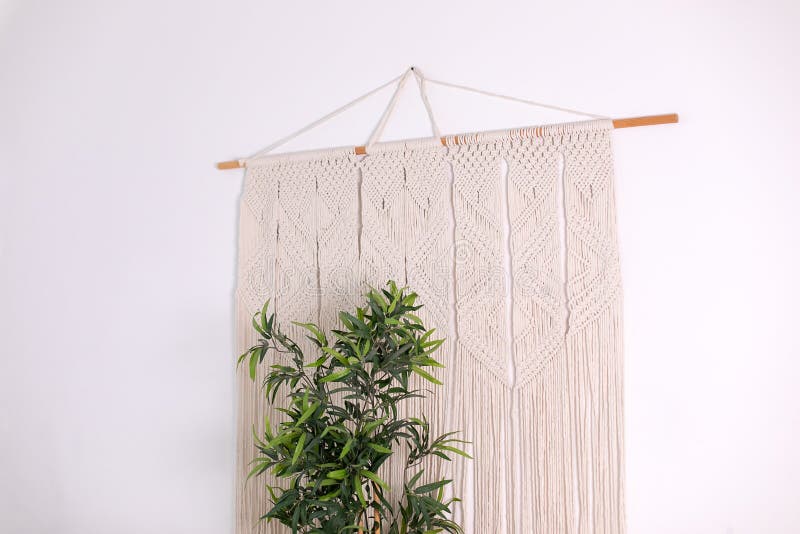 White Macrame in Living Room with Boho Interior Design Stock Image ...
