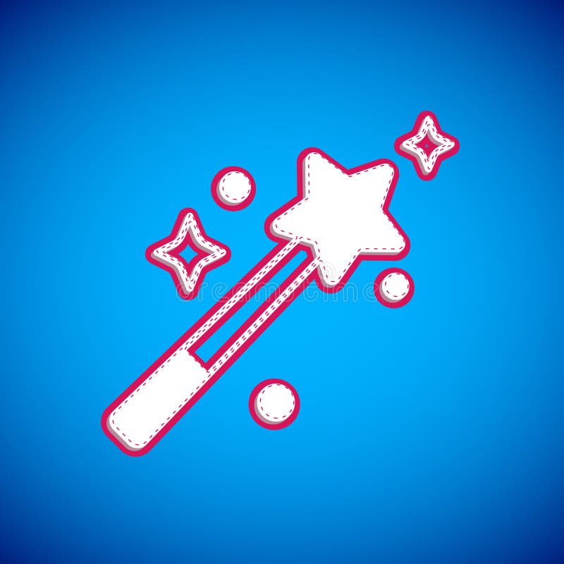 White Magic Wand Icon Isolated on Blue Background. Star Shape Magic ...