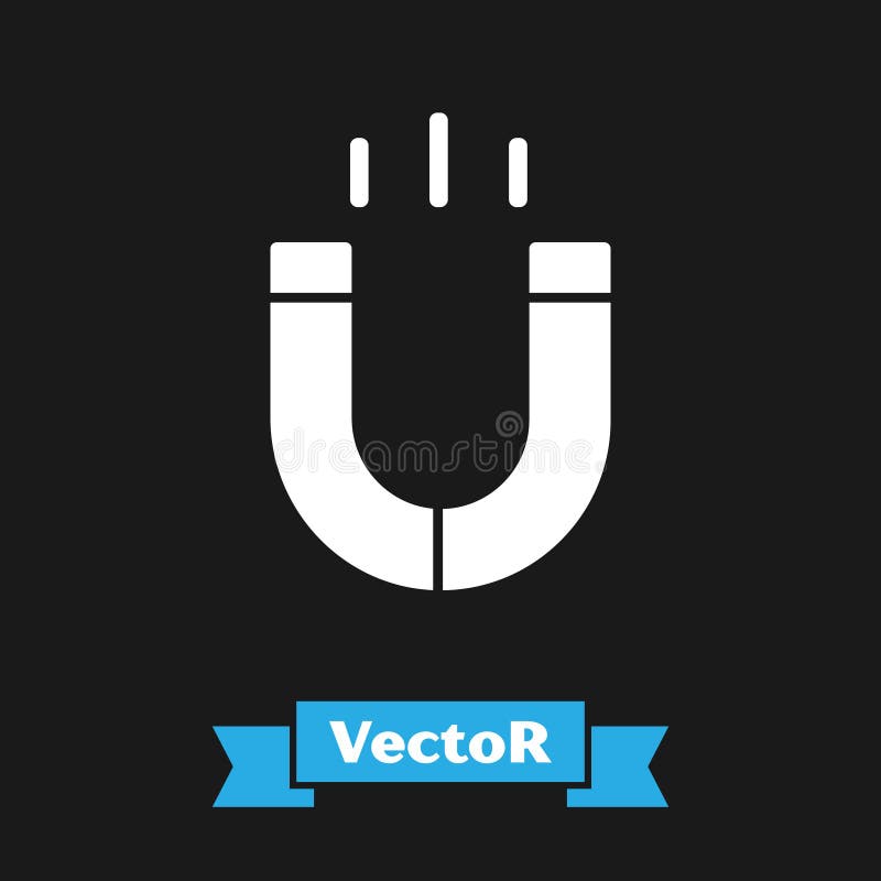 White Magnet Icon Isolated on Black Background. Horseshoe Magnet ...