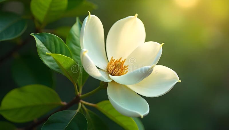 White Magnolia Flower Smooth Contrasting Green Leaves Transparent ...