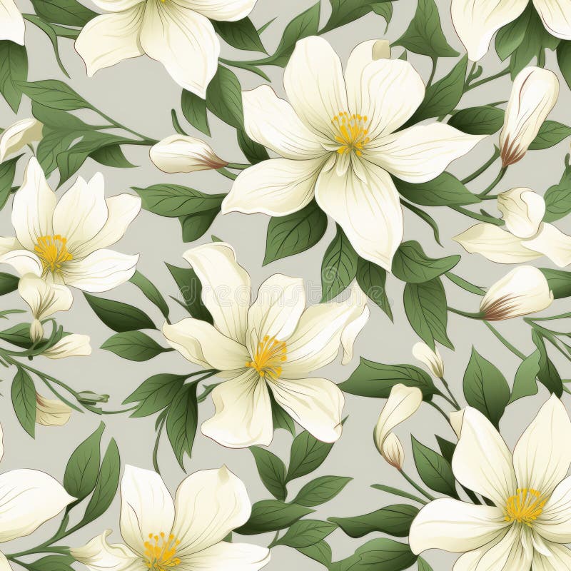 Organic White Magnolia Flower Pattern with Detailed Shading Stock ...