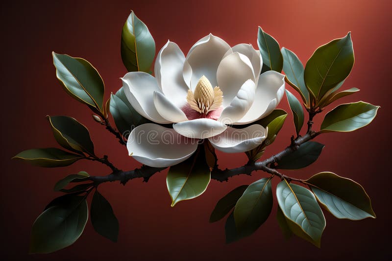 White Magnolia Isolated on Red Background Stock Image - Image of garden ...