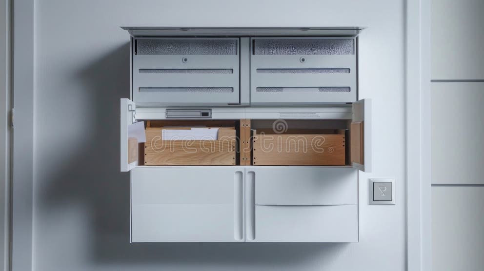 White Mailbox with Open Drawer Stock Photo - Image of open, interior ...
