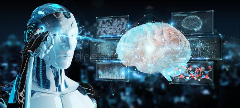 White Man Humanoid Creating Artificial Intelligence 3D Rendering Stock ...