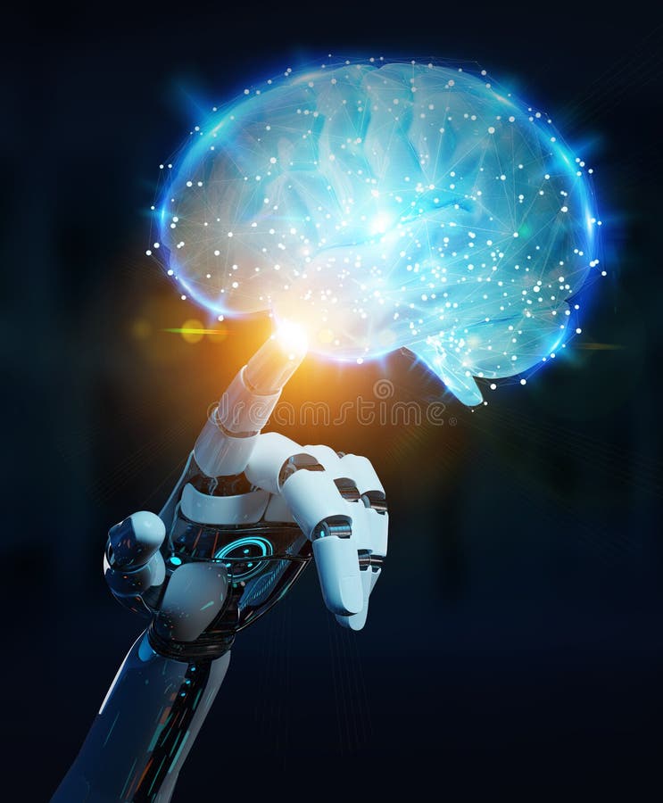 White Man Humanoid Creating Artificial Intelligence 3D Rendering Stock ...