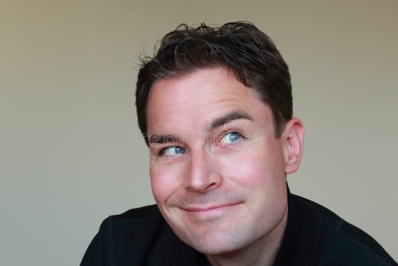 White Man Looking Sharp Left while Smiling Stock Photo - Image of hair ...