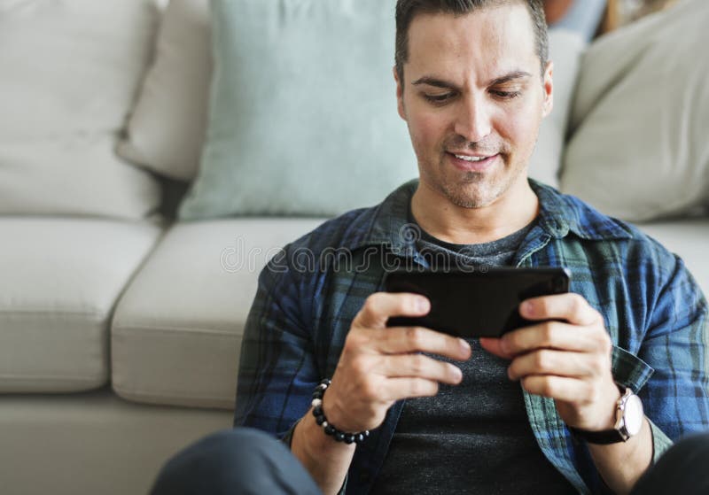 White Man Playing Game in Mobile Phone Stock Image - Image of playing ...